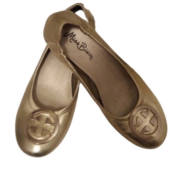 Miss Bisou | Shoes | Miss Bisou Metallic Gold Leather Flats | Poshmark